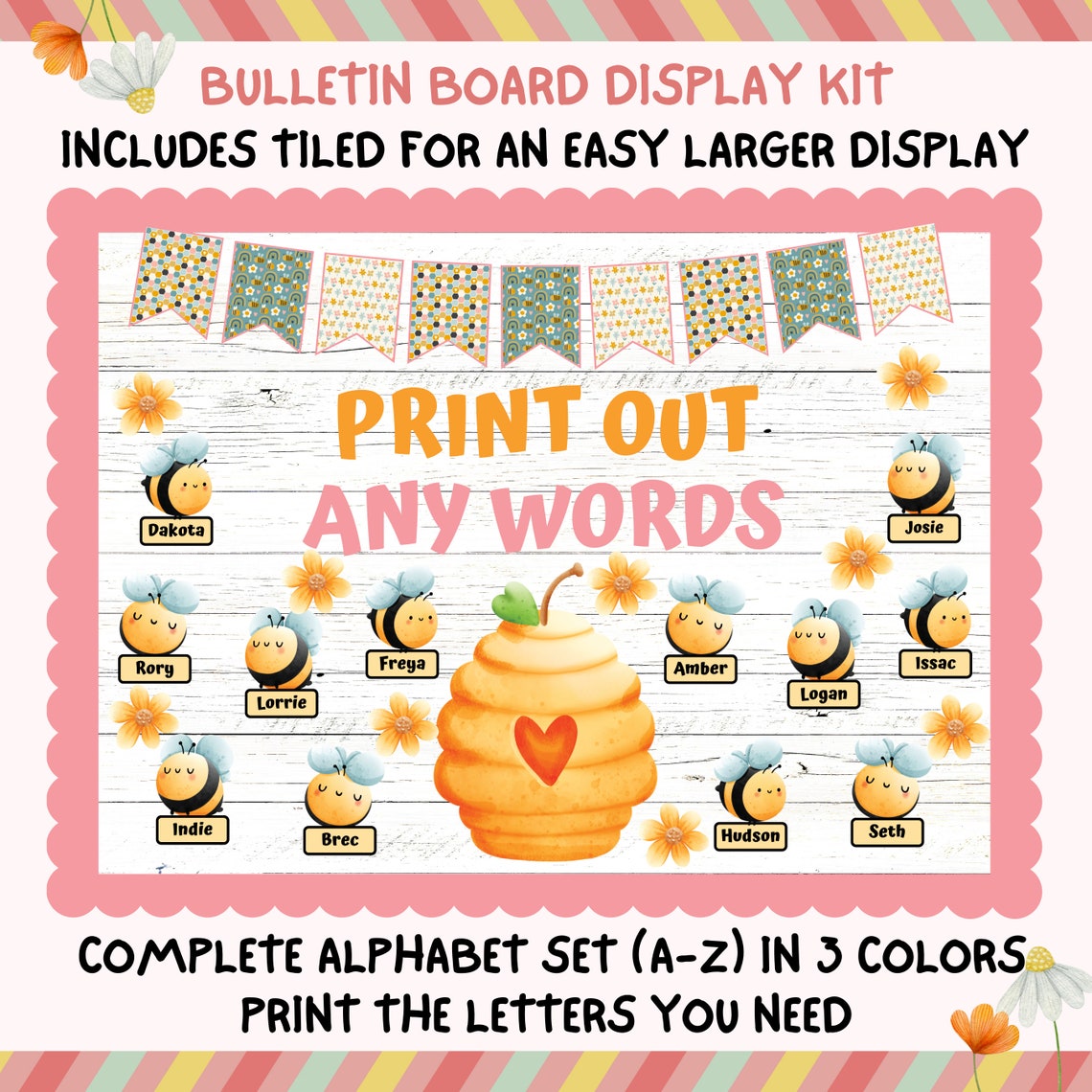 Welcome to Our Hive Bee Bulletin Board Edit Names Custom Words - Etsy
