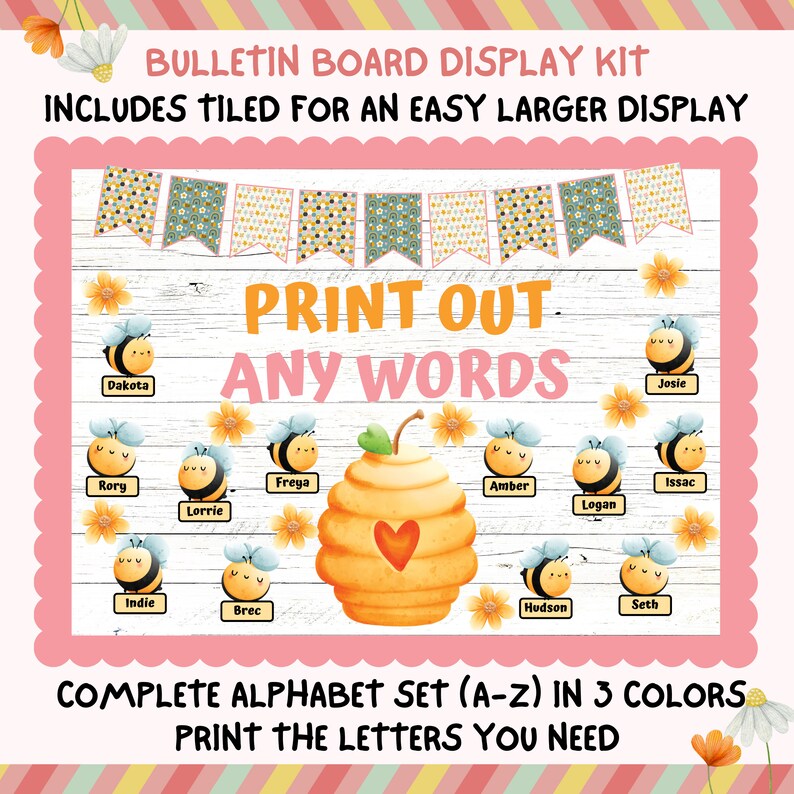 Welcome to Our Hive Bee Bulletin Board Edit Names Custom Words - Etsy