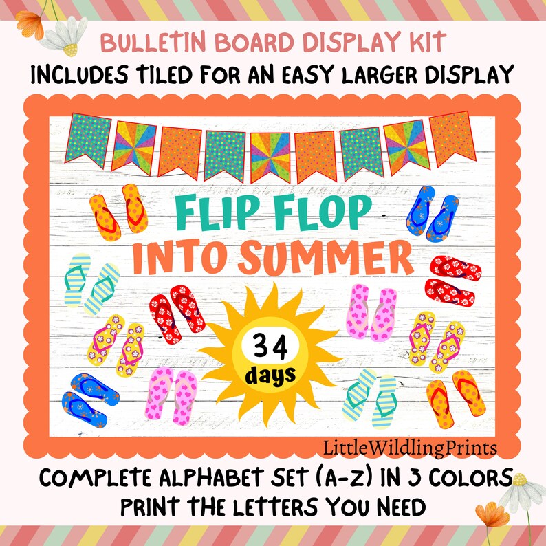 Summer Countdown Bulletin Board Kit, Flip Flop Bulletin Board, End of ...