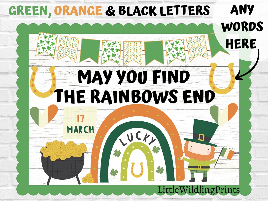 St Patricks Day Rainbow Bulletin Board Display Kit Custom Any Words ...