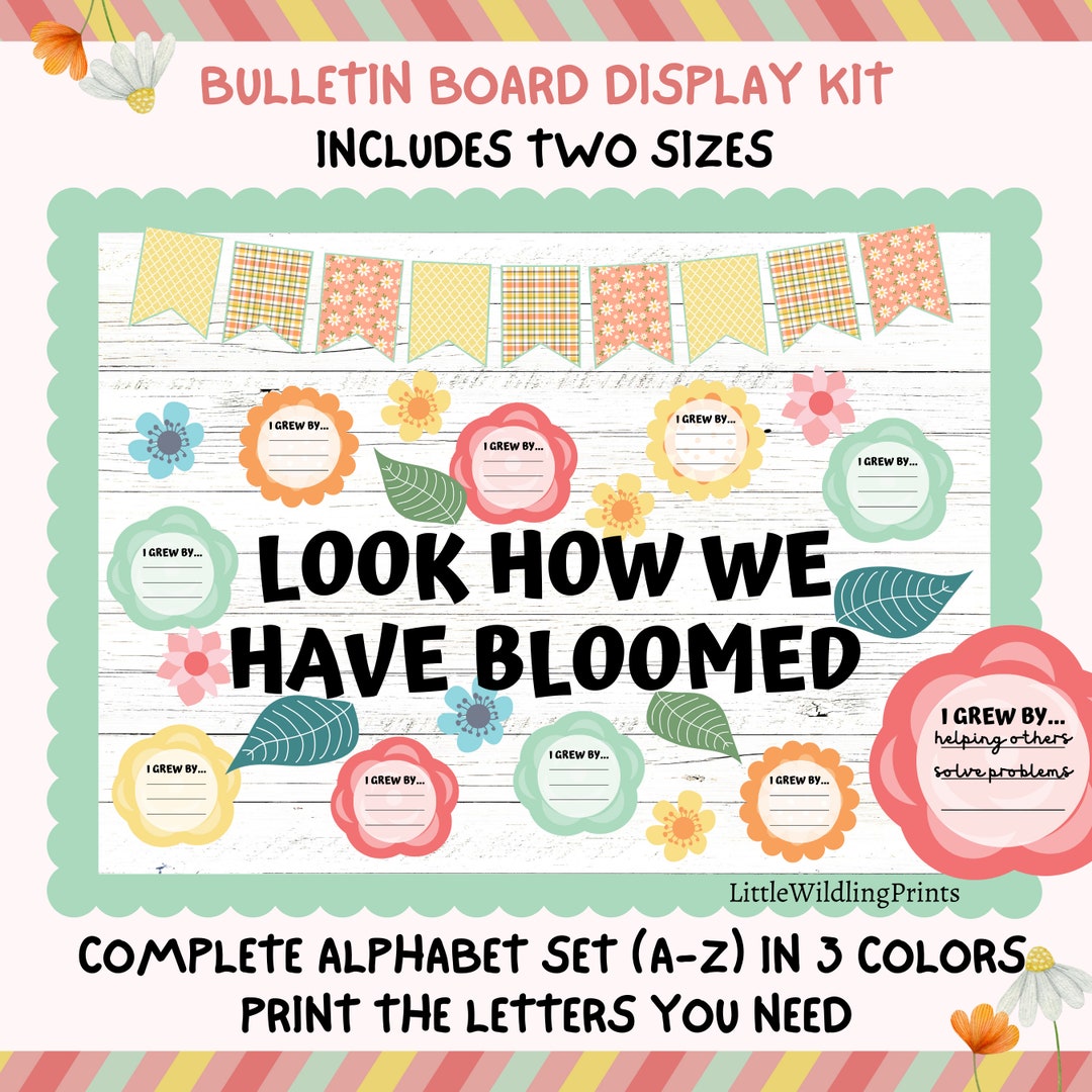 End of Year Bulletin Board Kit, Summer Flowers Blooming Growth Bulletin ...