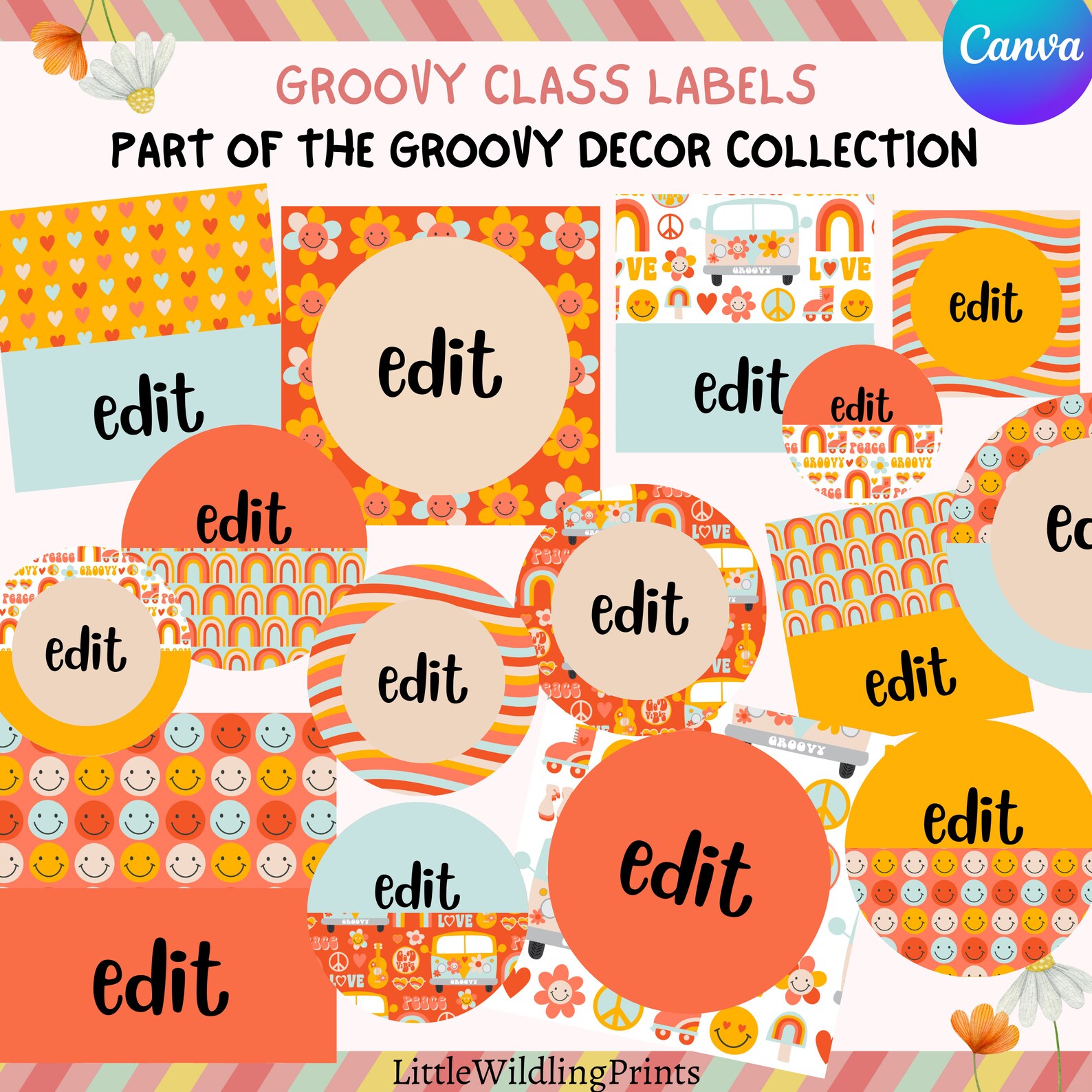 Groovy Classroom Labels EDITABLE Rainbow Boho Retro 70s - Etsy