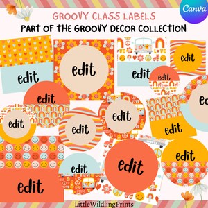 Groovy Classroom Labels, EDITABLE, Rainbow Boho Retro 70s Theme ...