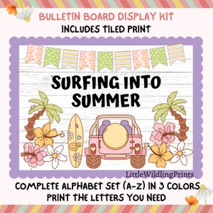 Summer Bulletin Board Kit, Retro Summer Bulletin Board, Surfing ...