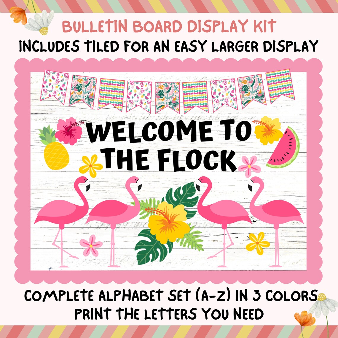 Flamingo Bulletin Board Kit Back to School Flock Tropical - Etsy