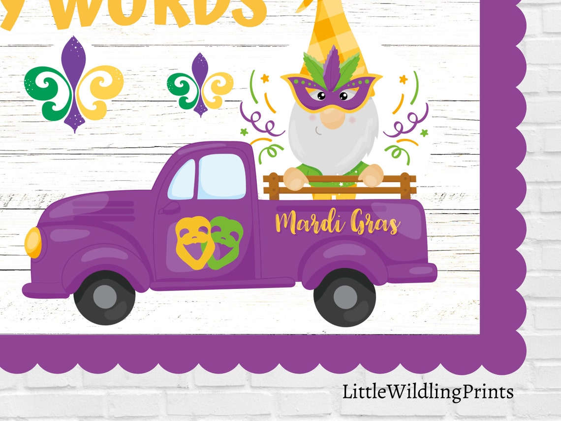 Mardi Gras Gnome Truck Bulletin Board Let the Good Times Roll | Etsy