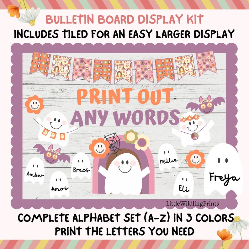 Halloween Ghosts Bulletin Board Kit, Groovy Retro October Bulletin - Etsy