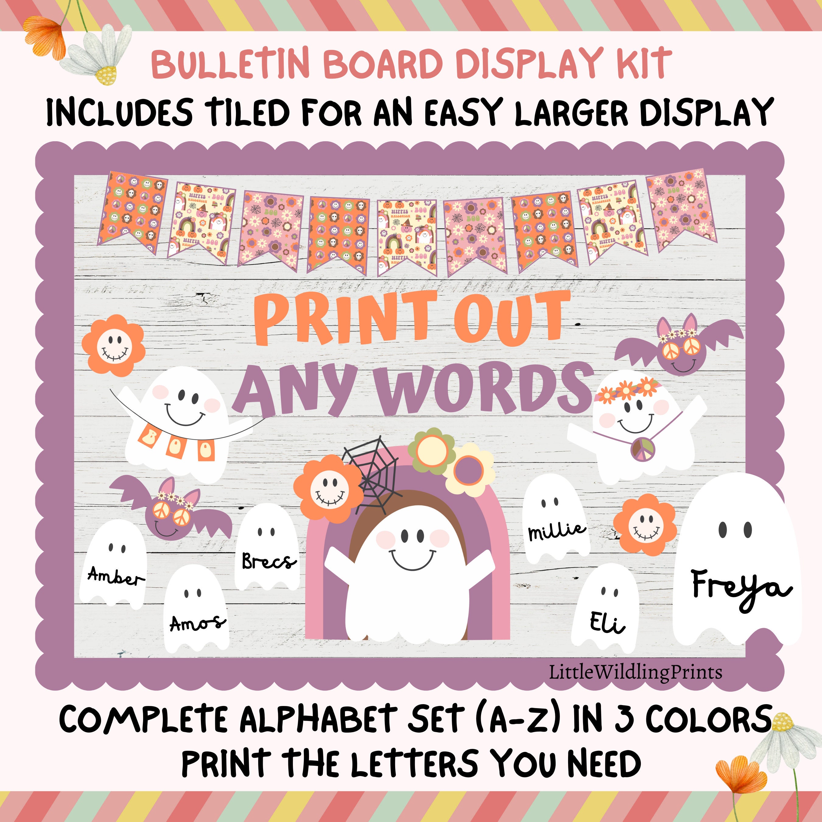 Halloween Ghosts Bulletin Board Kit, Groovy Retro October Bulletin - Etsy