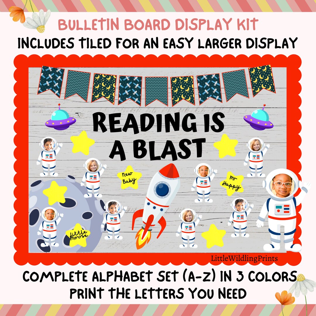 Reading Astronaut Bulletin Board Kit, Library Space Rocket Reading ...