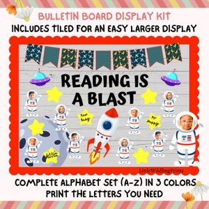 Reading Astronaut Bulletin Board Kit, Library Space Rocket Reading ...