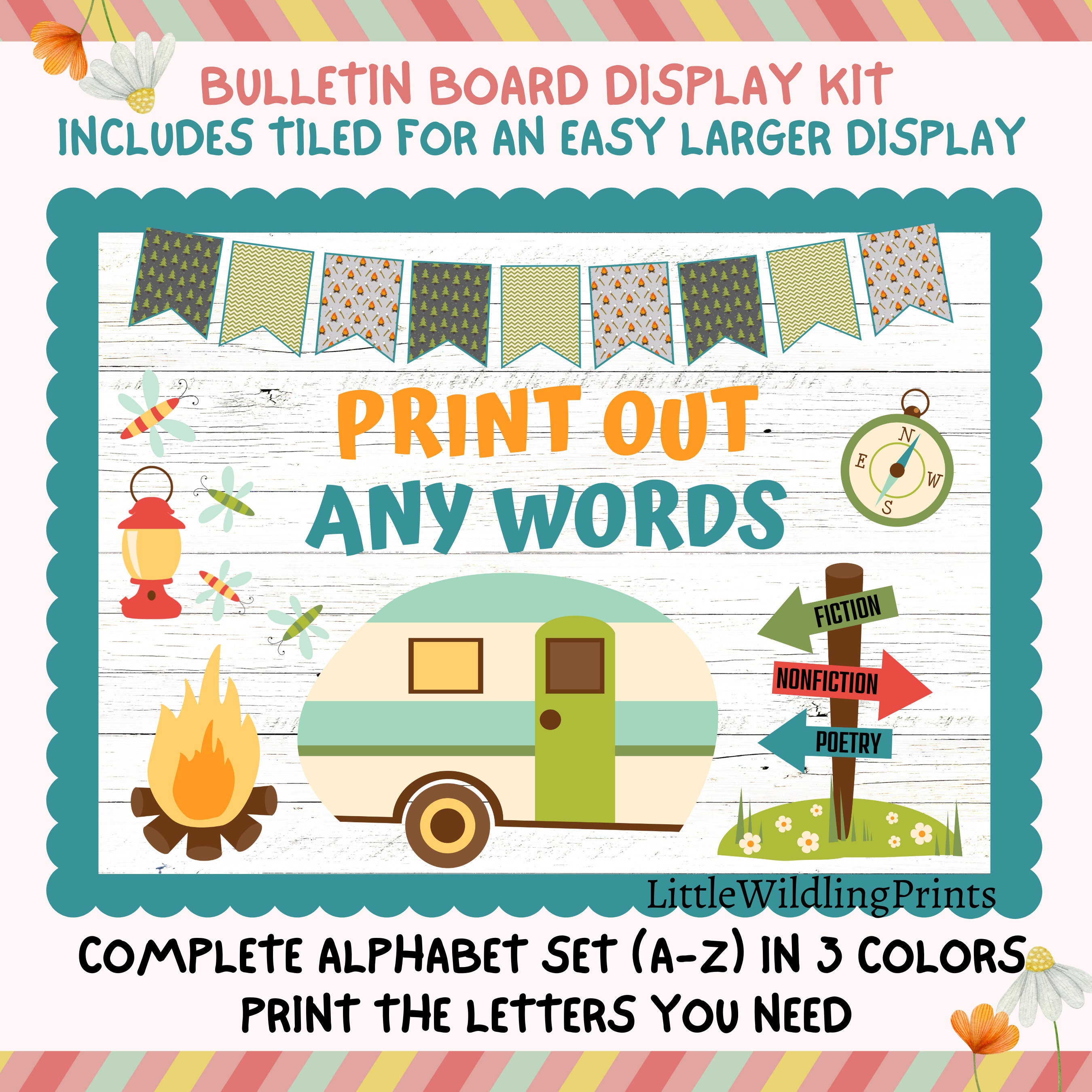 Reading Camp Out Bulletin Board Kit - Books Adventure Camping Theme ...