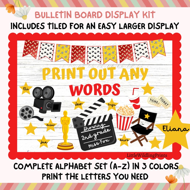 Lights Camera Action Back to School Bulletin Board Kit, Theatre Movie ...