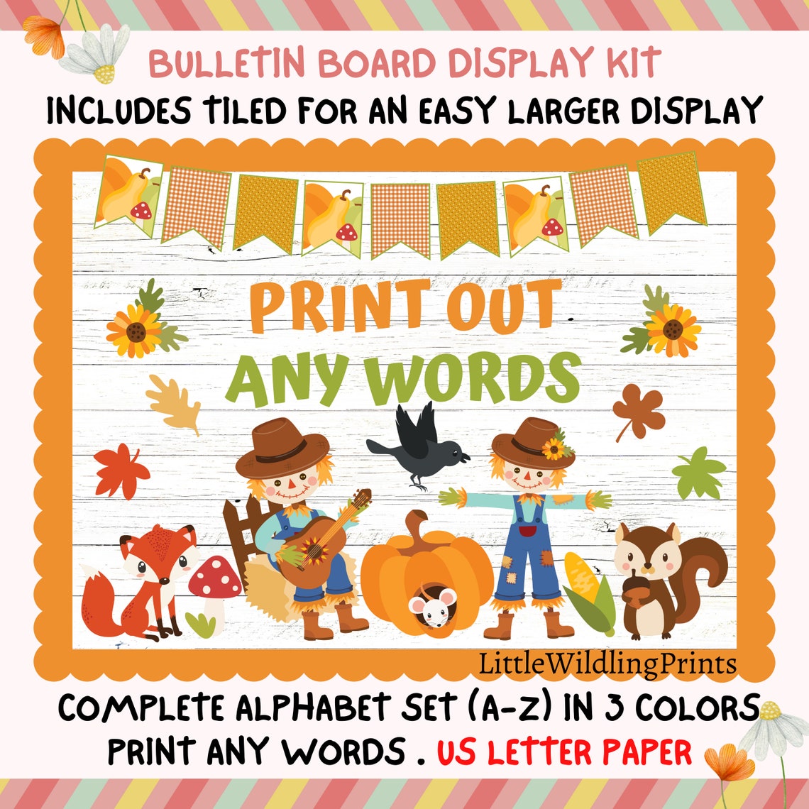 Fall Scarecrow, Autumn, Thanksgiving, Harvest Bulletin Board Kit - Etsy