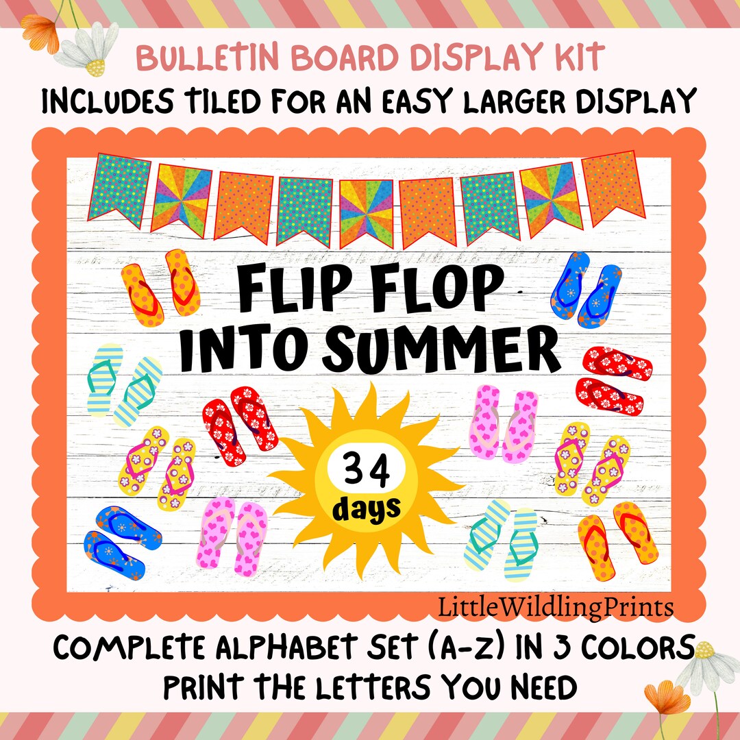 Summer Countdown Bulletin Board Kit, Flip Flop Bulletin Board, End of ...