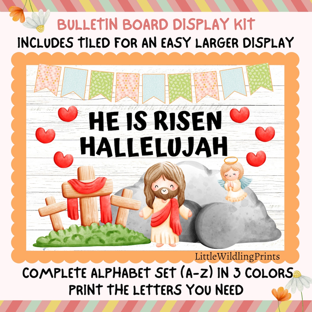 Easter He is Risen Resurrection Bulletin Board Jesus Holy Week Display ...