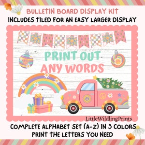 Christmas, Groovy, Hippie, Retro, Boho, Pink, Christmas Bulletin Board ...