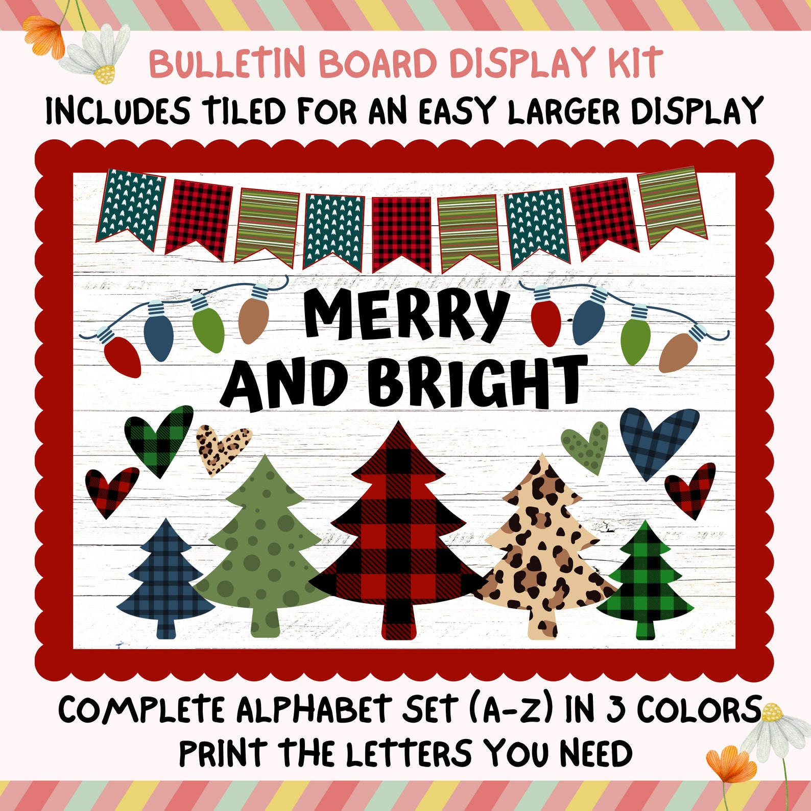 Modern Christmas Bulletin Board Kit Merry Bright Tree Lights - Etsy