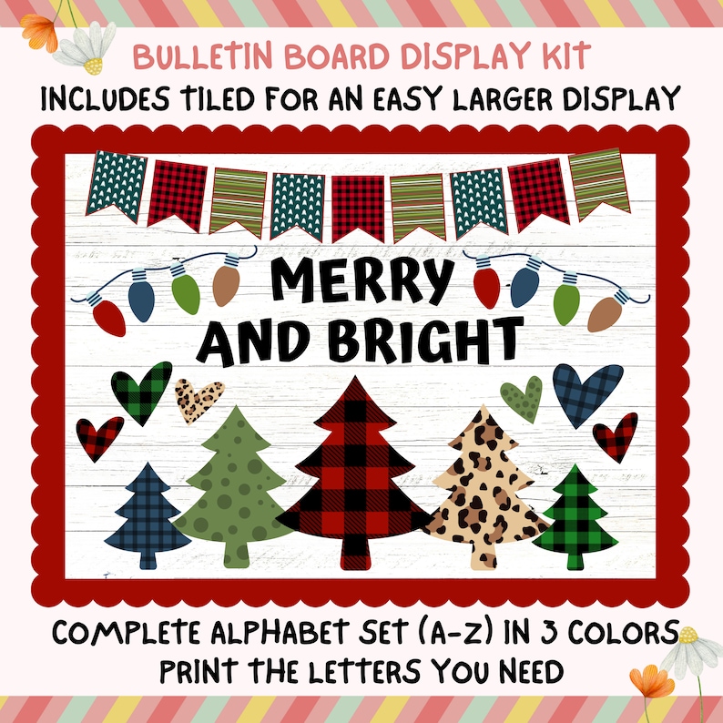 Modern Christmas Bulletin Board Kit Merry Bright Tree Lights - Etsy