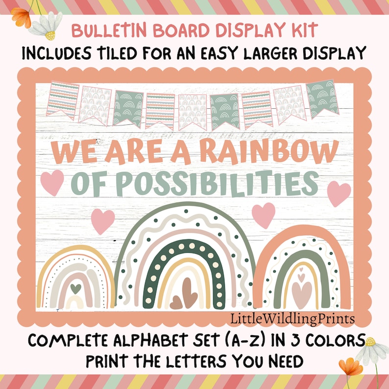 Boho Themed Bulletin Board Rainbow of Possibilities Motivational ...