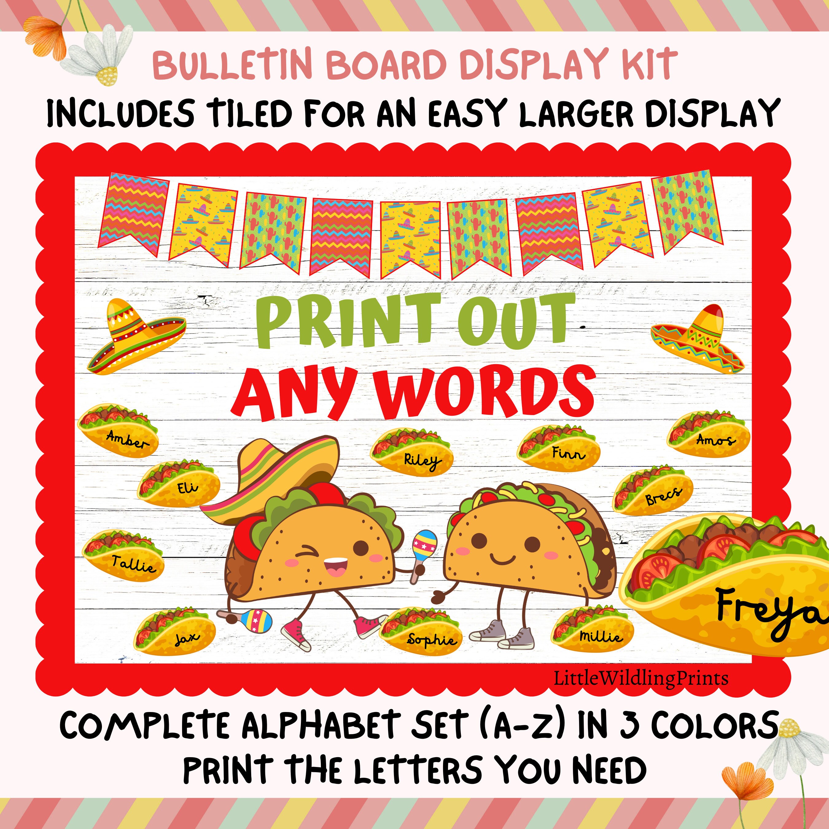 Taco Bulletin Board Kit, Mexican Fiesta, Taco Class Name Tags, Taco ...