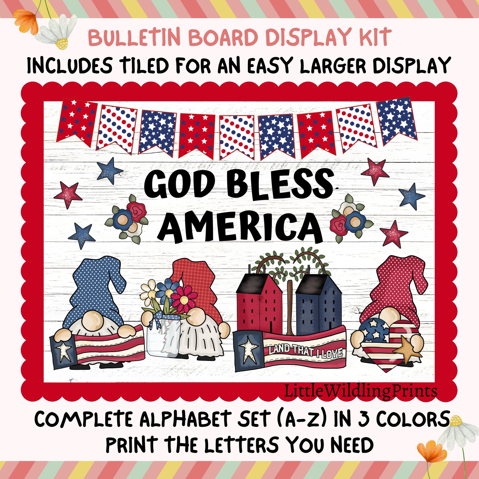 July 4th Gnomes Independence Day Bulletin Board God Bless - Etsy