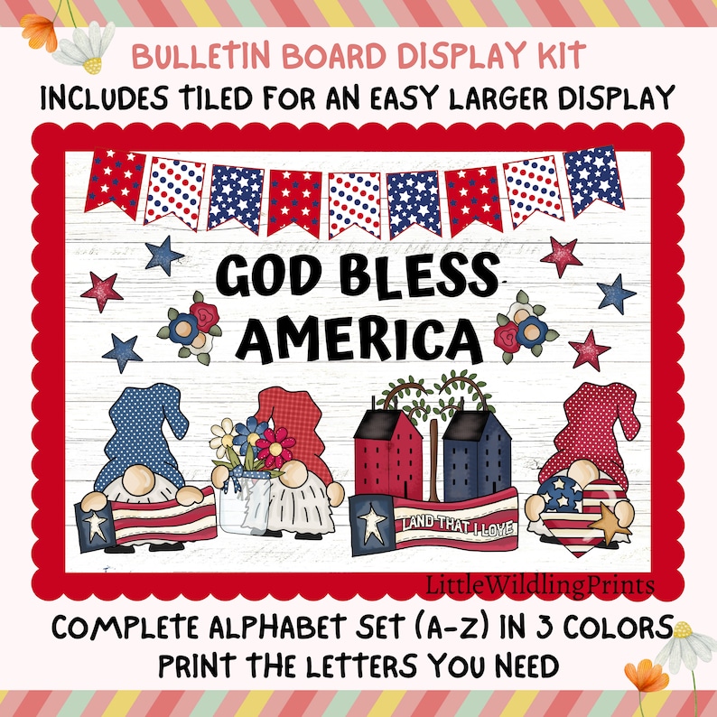 July 4th Gnomes Independence Day Bulletin Board God Bless - Etsy