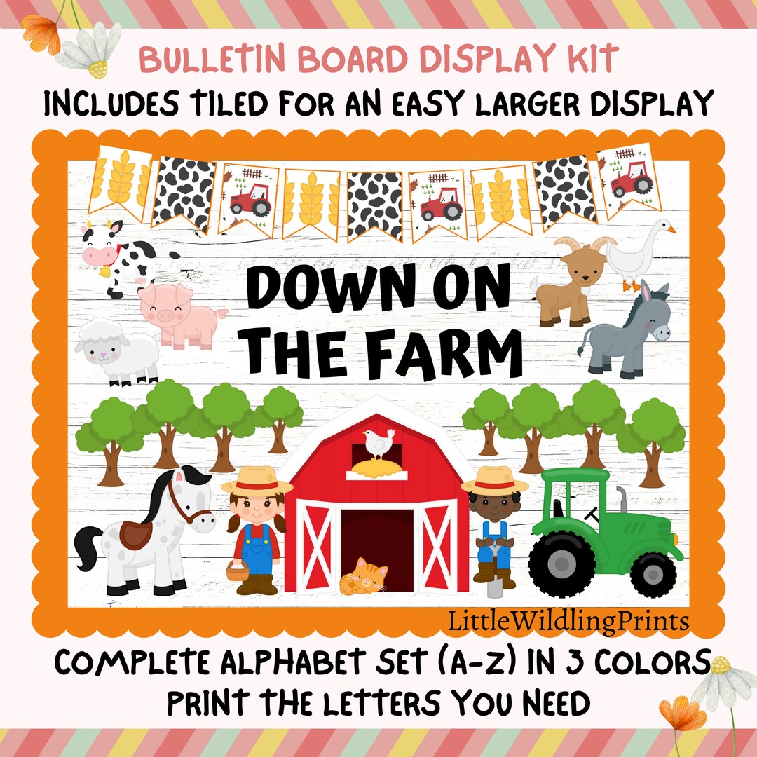 Down on the Farm Animals Spring Barn Herd Bulletin Board Display Kit ...