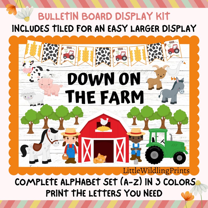 Down on the Farm Animals Spring Barn Herd Bulletin Board - Etsy
