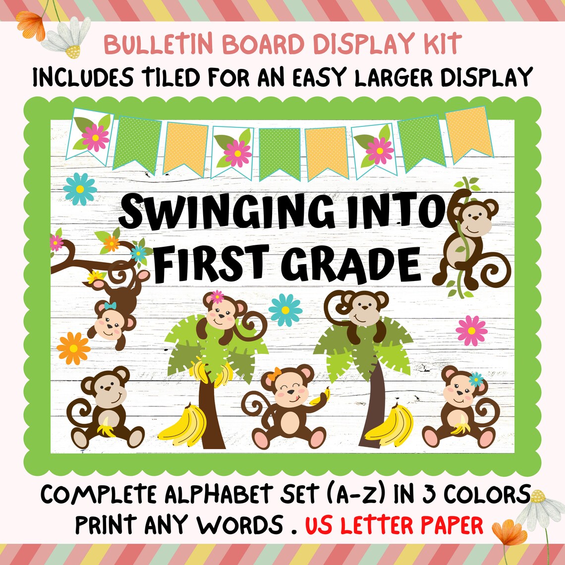 Monkey Back to School Bulletin Board New Grade Welcome Display - Etsy