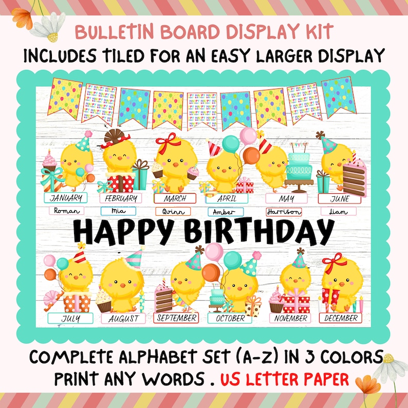Baby Chick Birthday Bulletin Board Cute Chicken Farm Animal - Etsy