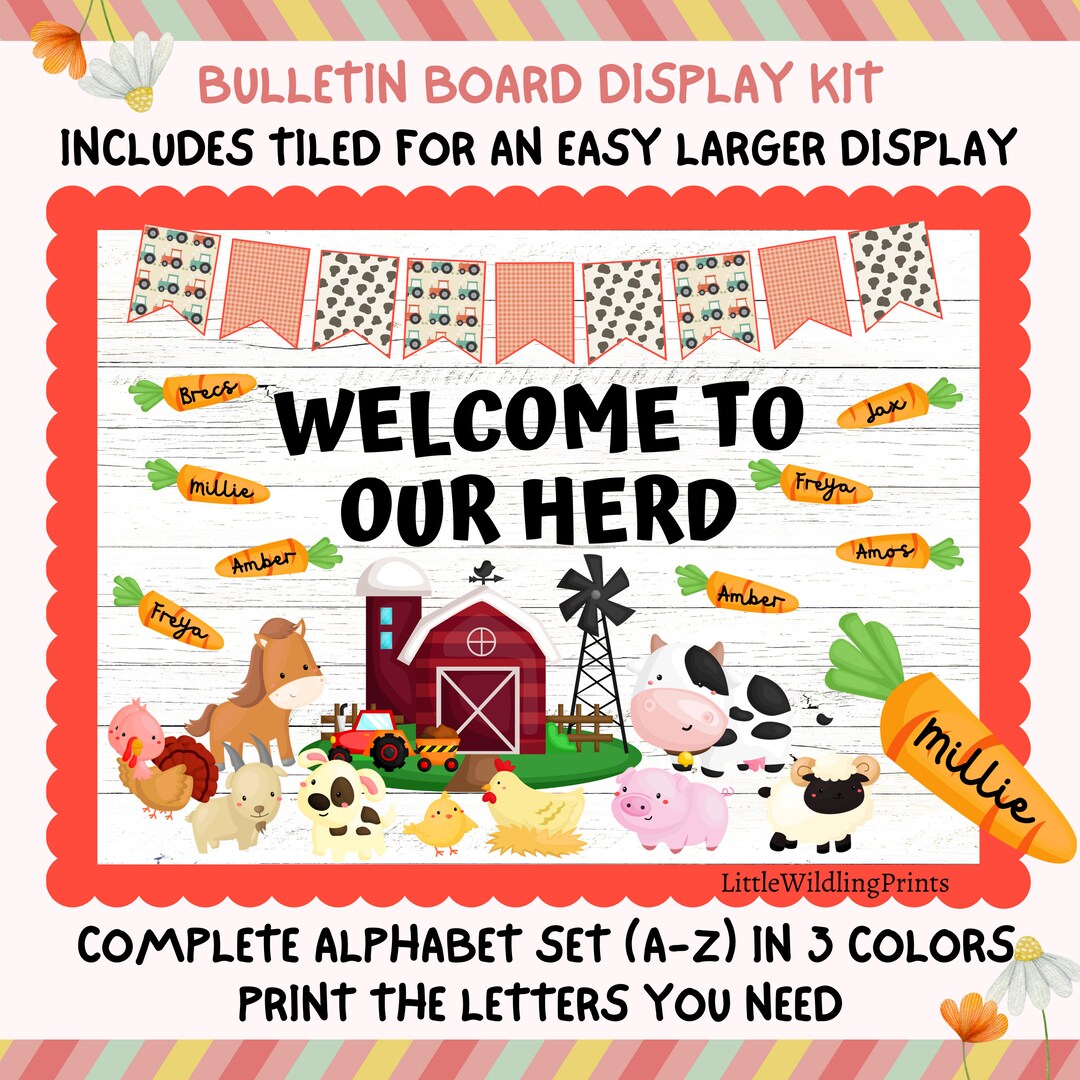 Farm Animals Back to School Bulletin Board Kit, Welcome to Our Herd Class Name Tags - Etsy