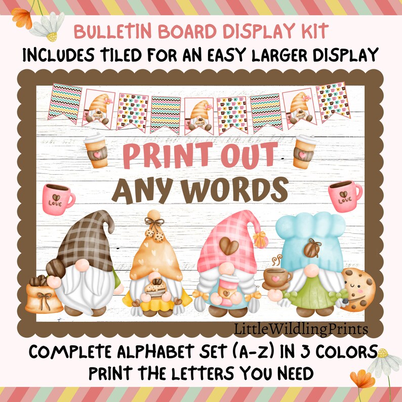 Staff Room Coffee Gnomes Bulletin Board Kit, Back to the Grind, Coffee ...