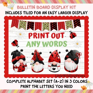 Ladybugs Spring Gnome Bulletin Board Display Custom Any Words Printable ...