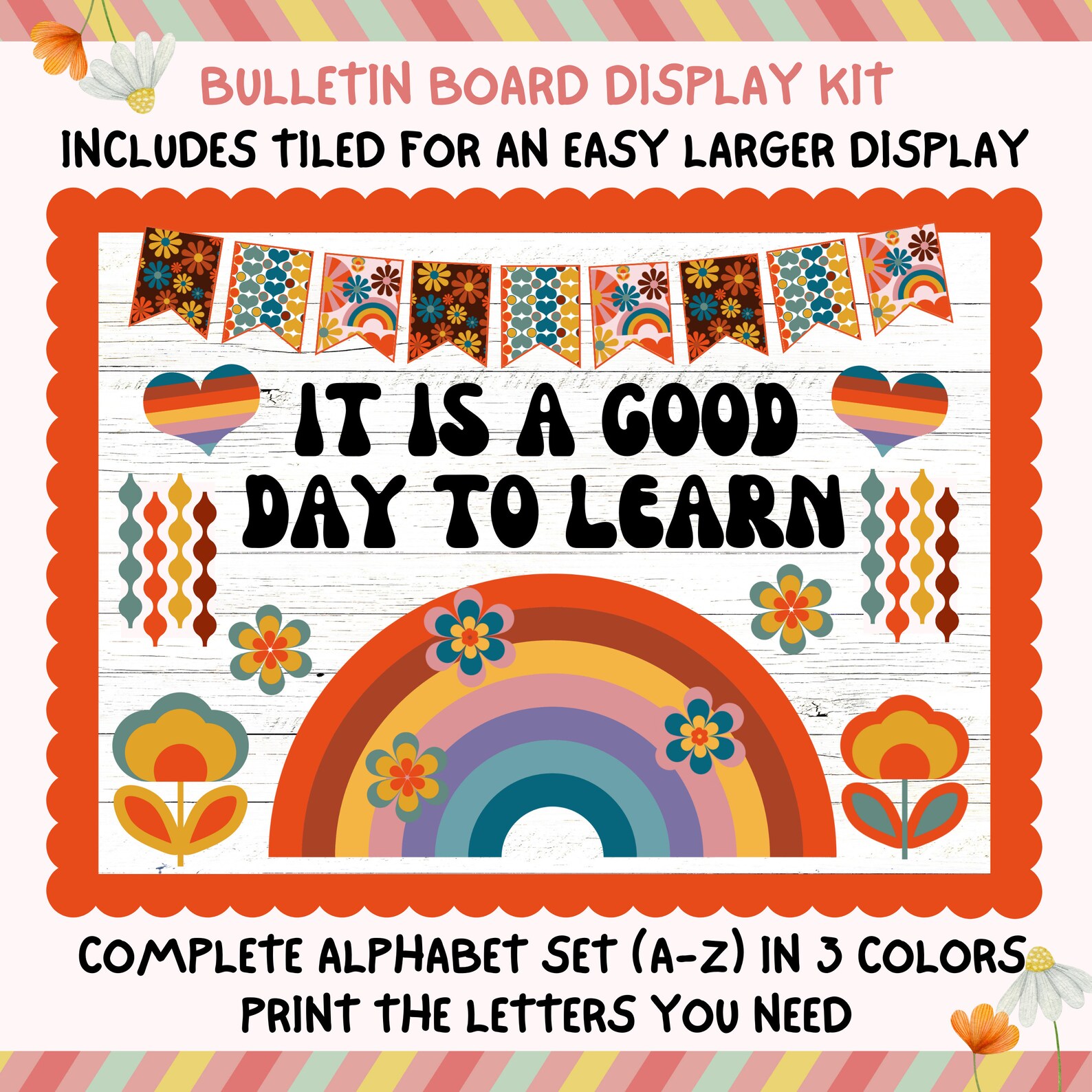 Boho Retro Positive Bulletin Board Kit Good Day to Learn - Etsy