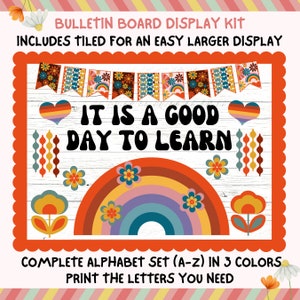 Boho Retro Positive Bulletin Board Kit, Good Day to Learn Rainbow ...