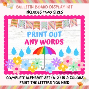 Spring Bulletin Board Kit, April Showers Bulletin Board, Pastel Floral ...