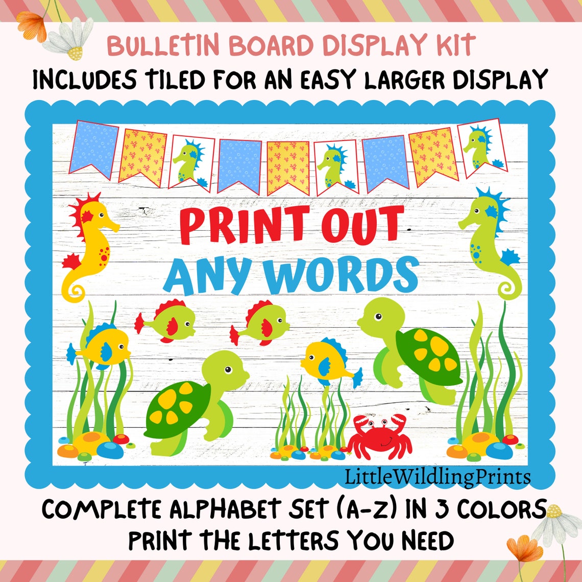 Under the Sea Bulletin Board Kit, Sea Animals Ocean Fish Nautical Theme ...