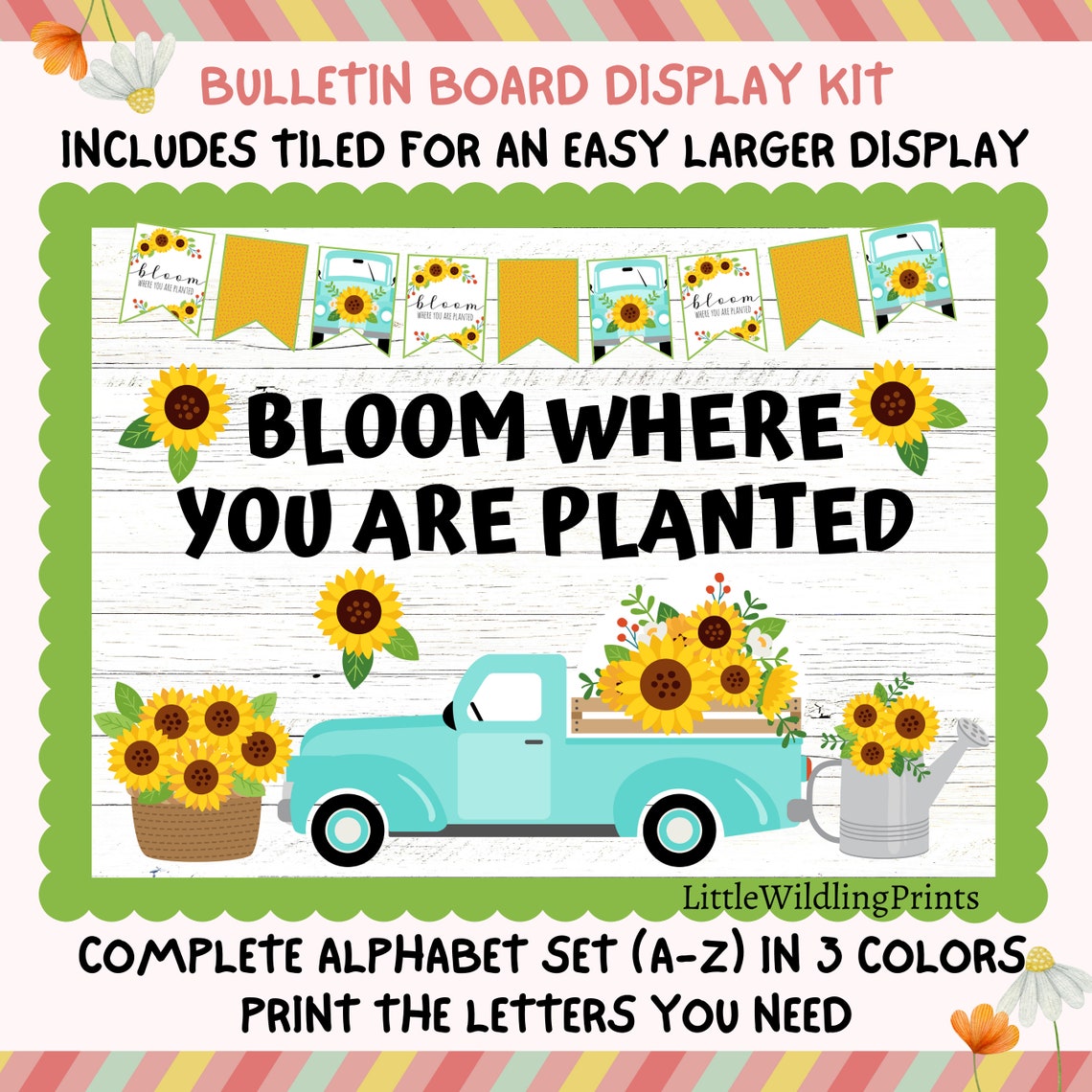 Summer Truck Bulletin Board Kit Sunflowers Pickup Bloom - Etsy