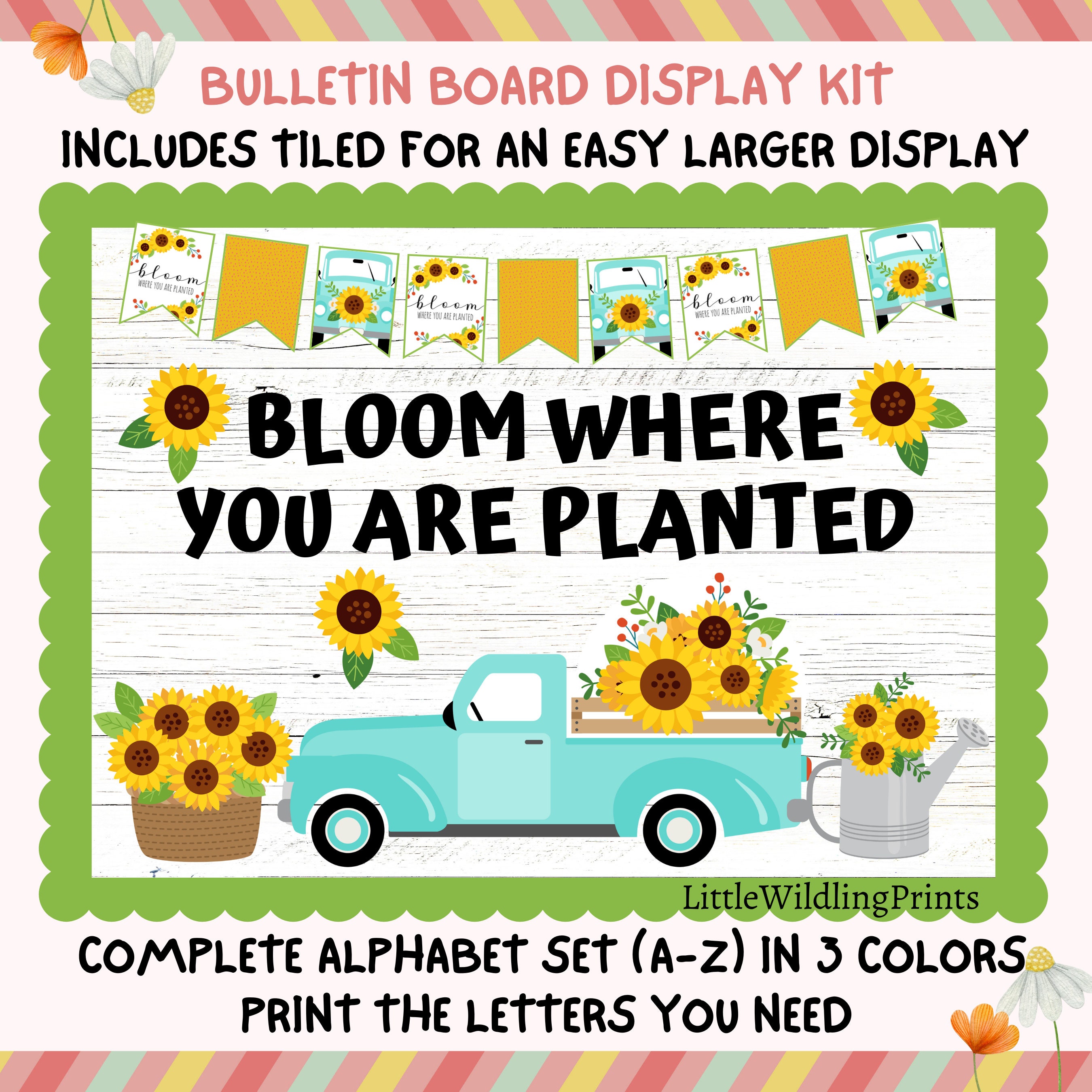 Summer Truck Bulletin Board Kit Sunflowers Pickup Bloom - Etsy