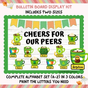St Patricks Day Bulletin Board Kit, St Patricks Mugs Class Names, March ...