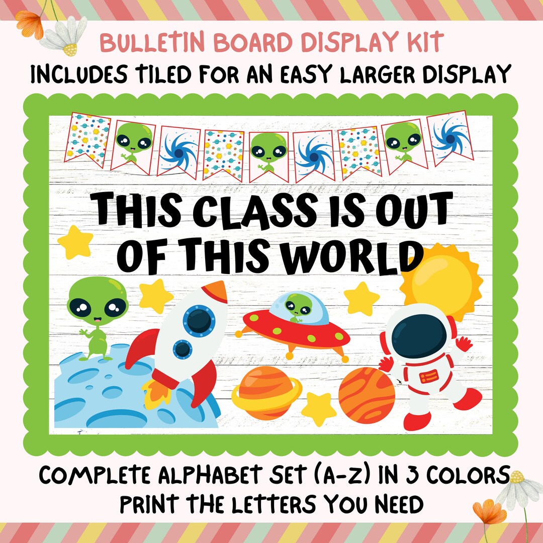 Out of This World Bulletin Board Kit, Space Galaxy Alien Planet Rocket ...