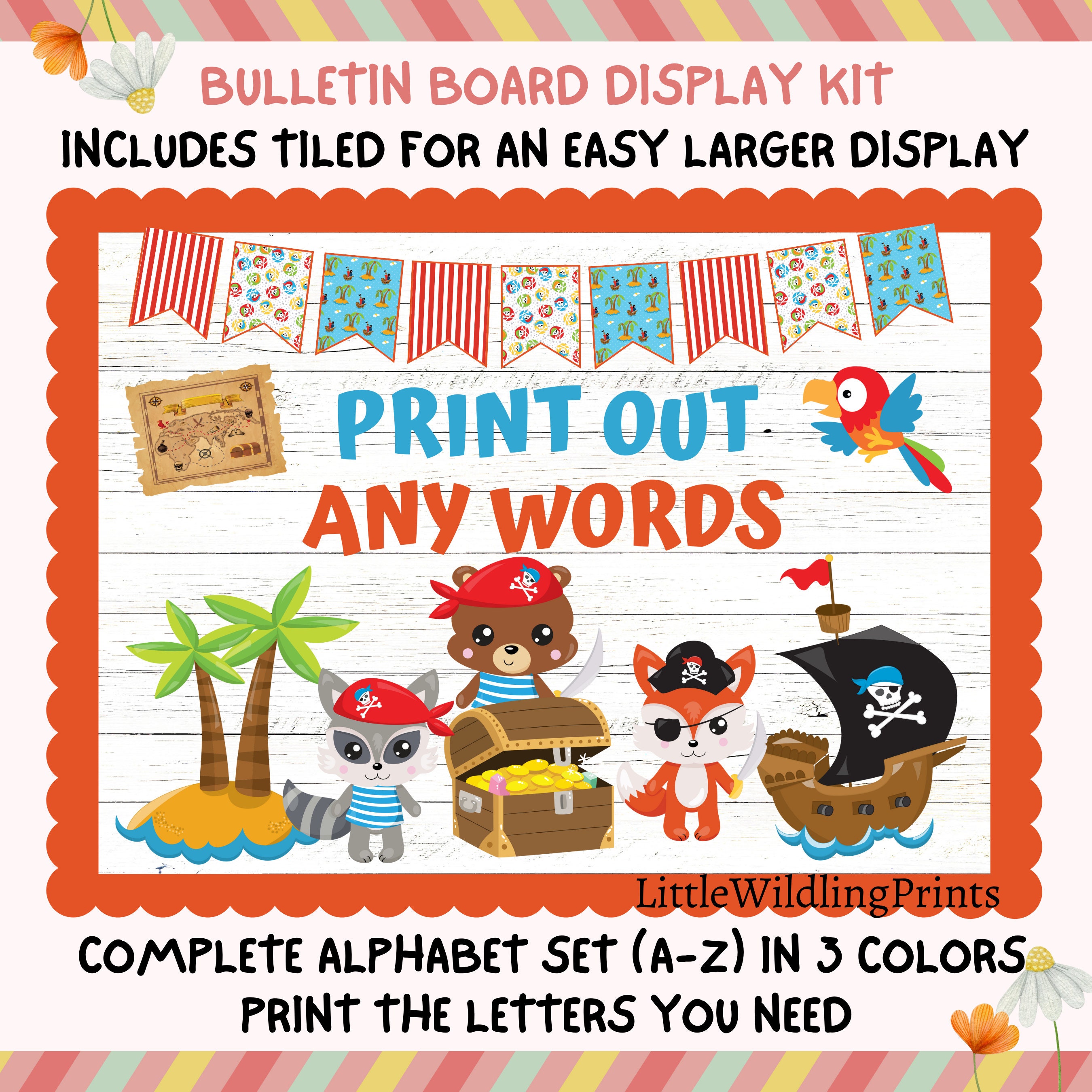 Pirate Bulletin Board Kit, Back to School Sea Boat Treasure Shipwreck ...