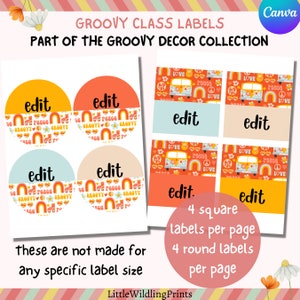 Groovy Classroom Labels, EDITABLE, Rainbow Boho Retro 70s Theme ...