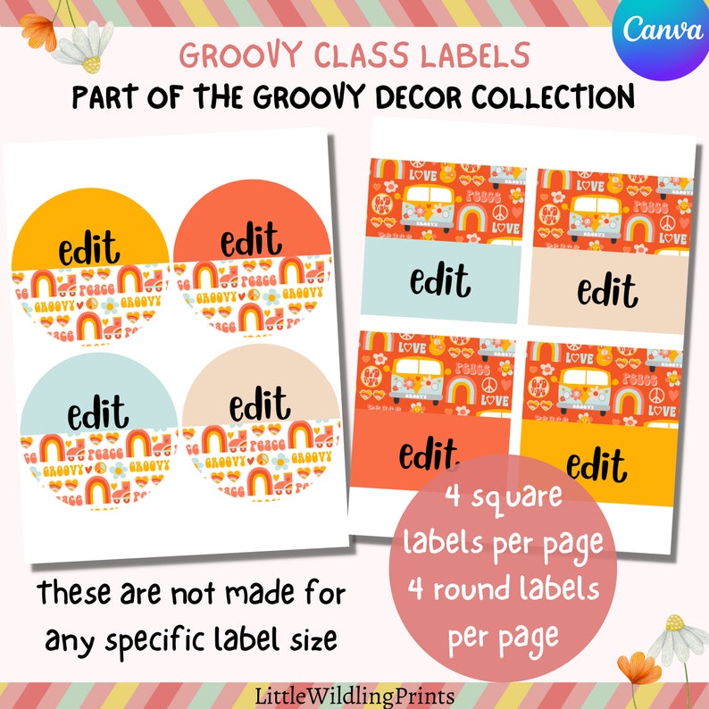 Groovy Classroom Labels EDITABLE Rainbow Boho Retro 70s - Etsy