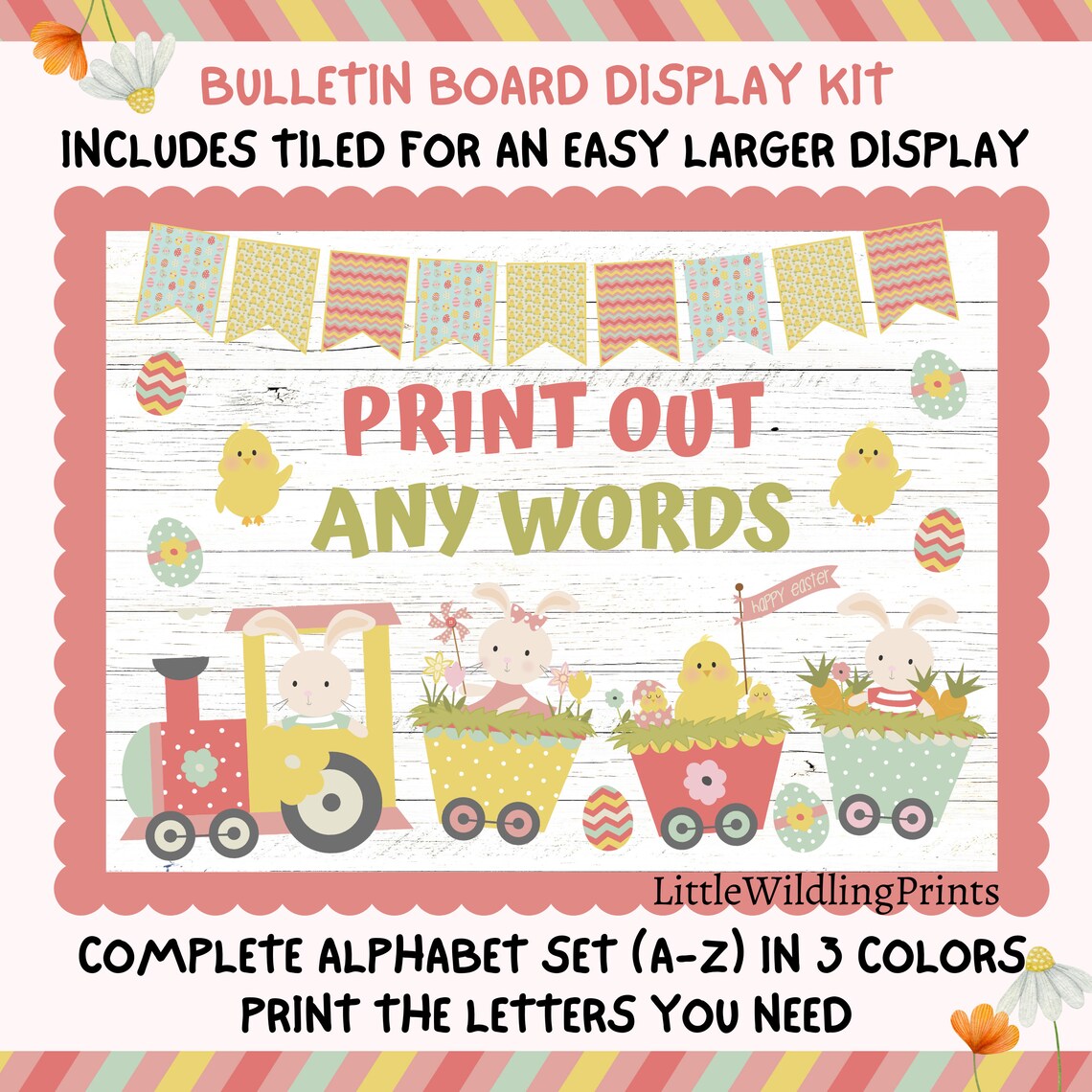 Happy Easter Train Rabbits Bulletin Board Hop Aboard the - Etsy