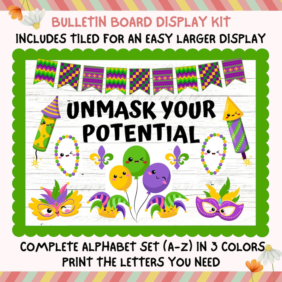 Mardi Gras Bulletin Board Kit, Unmask Your Potential, February - Etsy