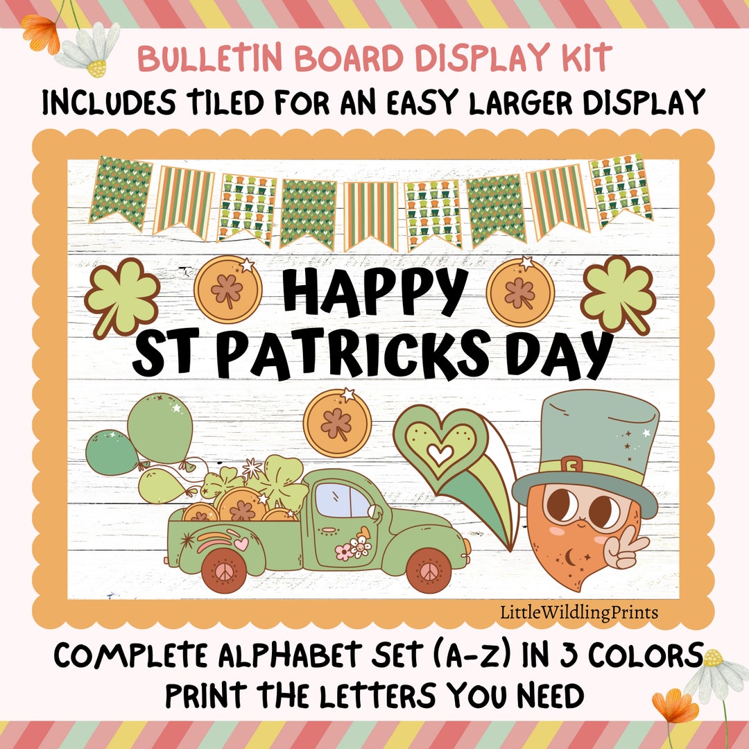 Retro Groovy St Patricks Day Truck Bulletin Board Kit, Boho Lucky ...