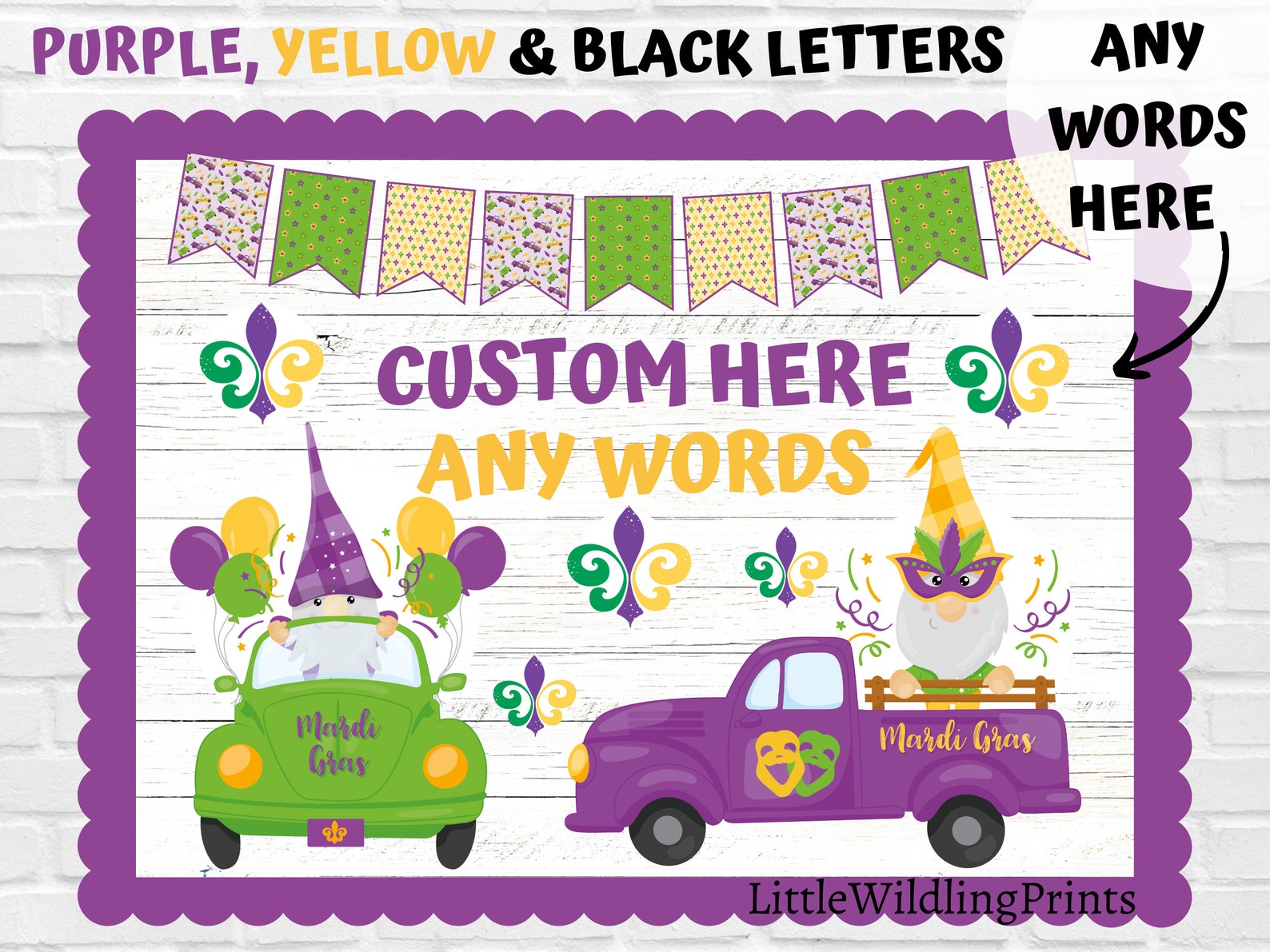 Mardi Gras Gnome Truck Bulletin Board Let the Good Times Roll - Etsy