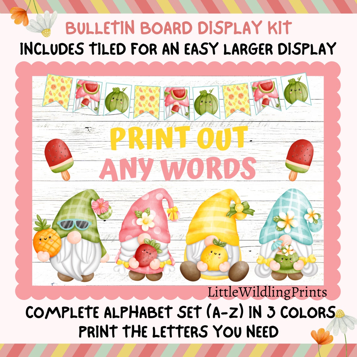 Sweet Fruit Summer Gnomes Bulletin Board Display Kit Custom - Etsy