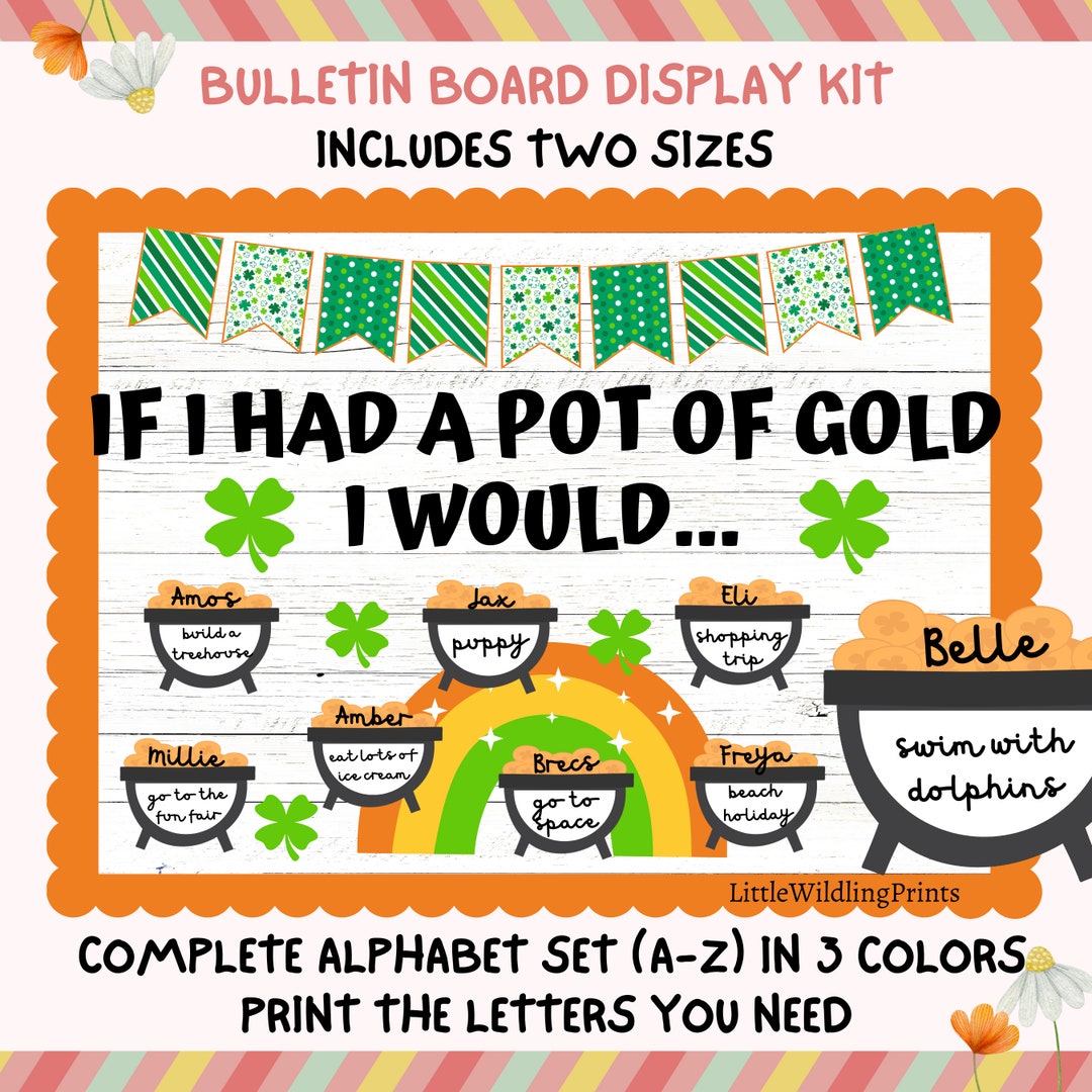 St Patricks Day Bulletin Board Kit, Pot of Gold Bulletin Writing ...